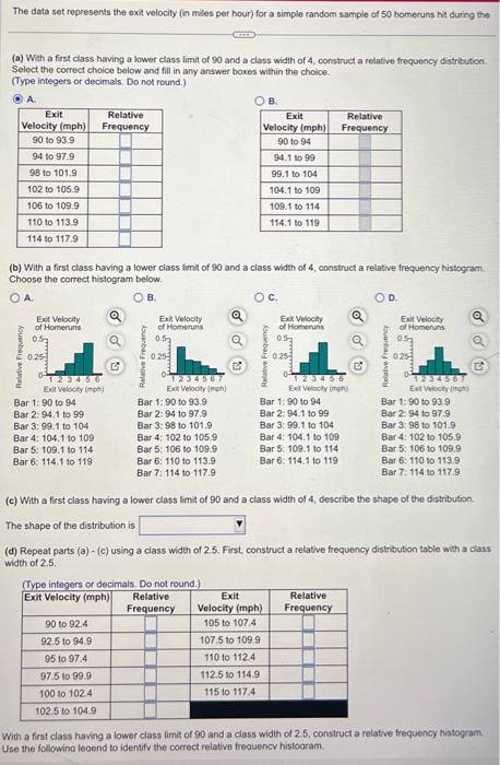 Solved The data set represents the oxit velocity (n miles | Chegg.com