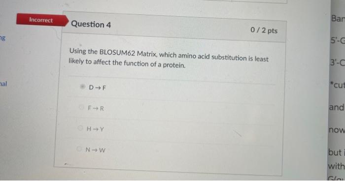 Solved Using the BLOSUM62 Matrix, which amino acid | Chegg.com