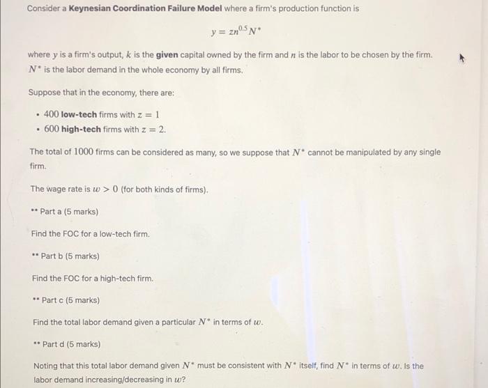 Consider a Keynesian Coordination Failure Model where | Chegg.com