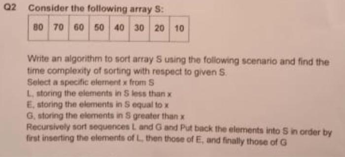 Solved Q2 Consider the following array S: Write an algorithm | Chegg.com