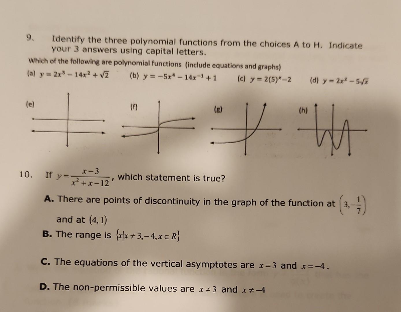 Solved 9. Identify the three polynomial functions from the | Chegg.com
