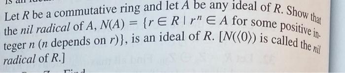Solved Let R be a commutative ring and let A be any ideal of | Chegg.com