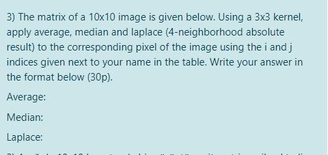 Solved 3) The matrix of a 10x10 image is given below. Using | Chegg.com