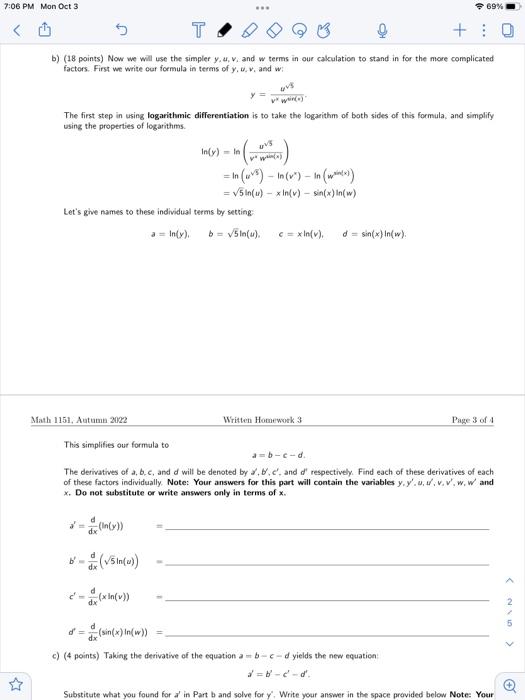 b) (18 points) Now we will use the simpler y,u,v, and | Chegg.com