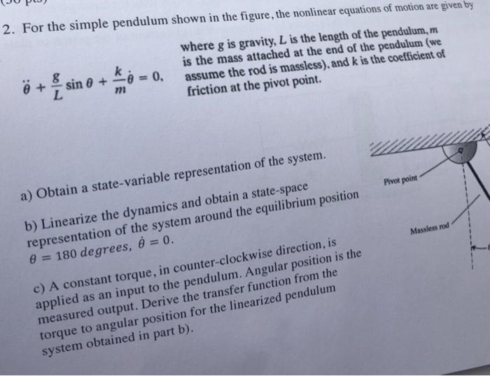 Solved 2 For The Simple Pendulum Shown In The Figure The