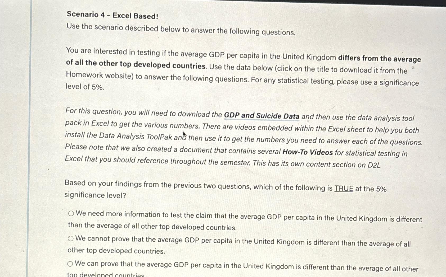 Solved Scenario 4 - ﻿Excel Based!Use the scenario described | Chegg.com