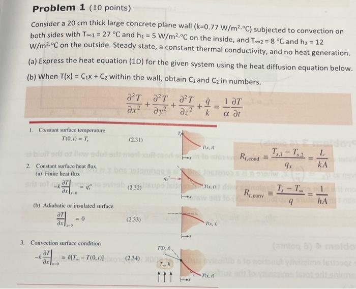 Solved Problem 1 (10 points) Consider a 20 cm thick large | Chegg.com