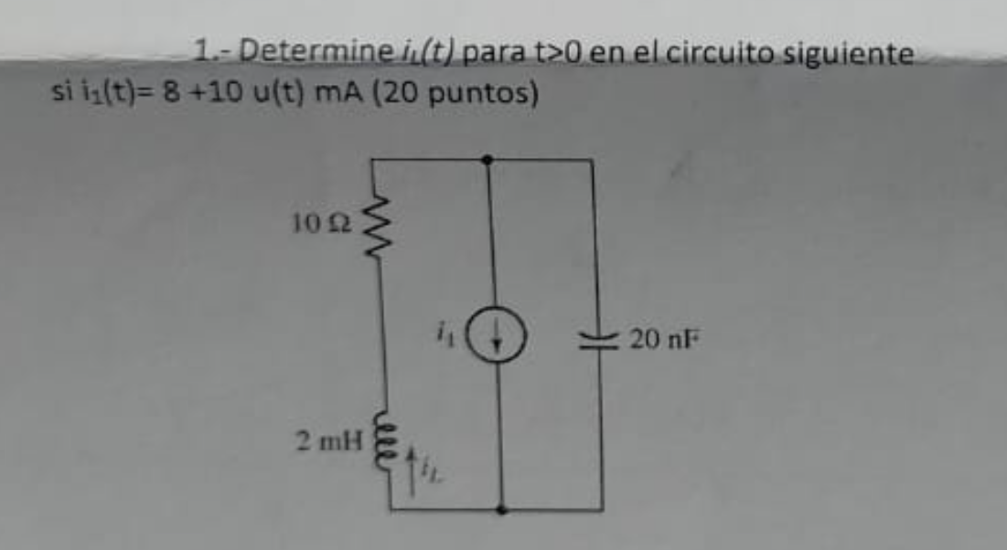 Solved 1.- ﻿Determine i1(t) ﻿para t>0 ﻿en el circuito | Chegg.com