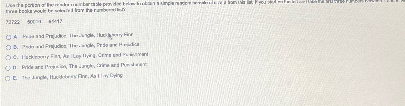 Solved Use the portion of the random number table provided | Chegg.com
