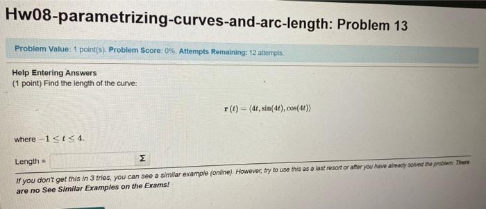 Solved Hw08-parametrizing-curves-and-arc-length: Problem 13 | Chegg.com