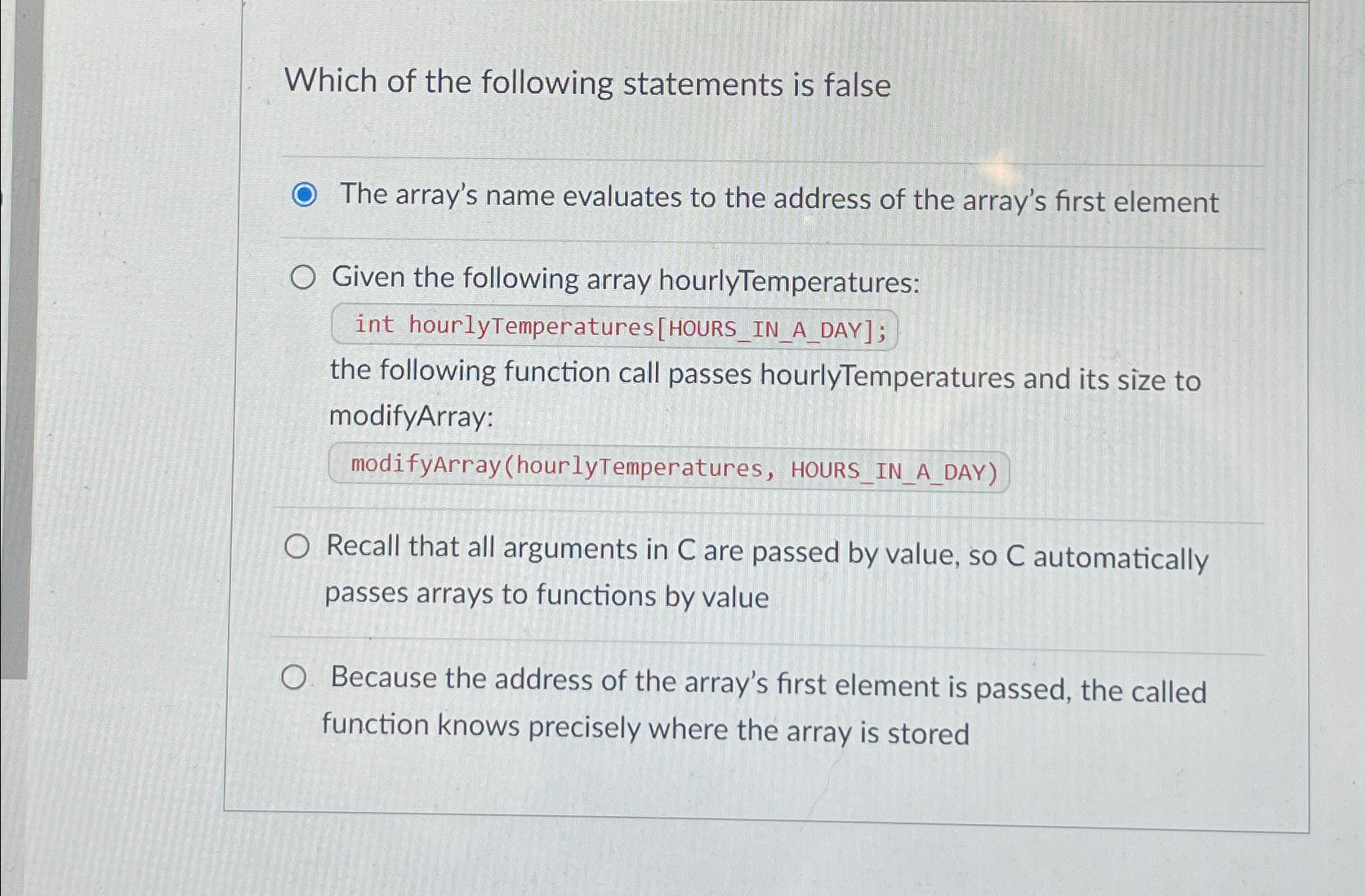 Solved Which Of The Following Statements Is Falsethe Arrays 6630
