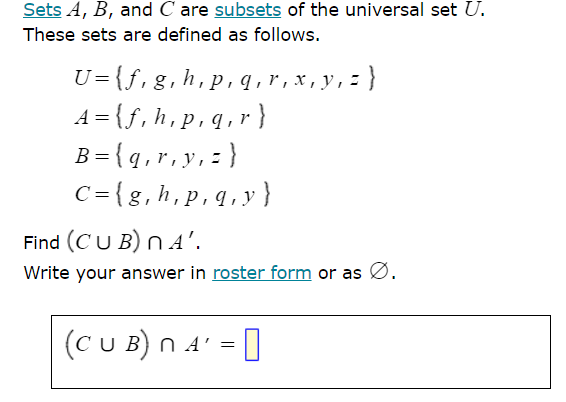 Solved Sets A,B, ﻿and C ﻿are subsets of the universal set | Chegg.com