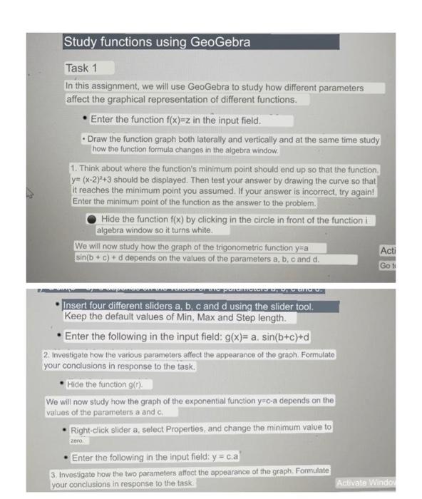 Solved In this assignment, we will use GeoGebra to study how | Chegg.com