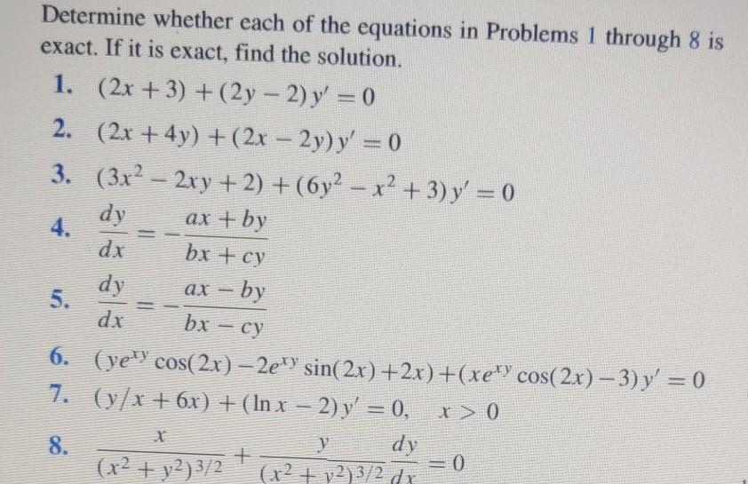 Solved Determine whether each of the equations in Problems 1 | Chegg.com
