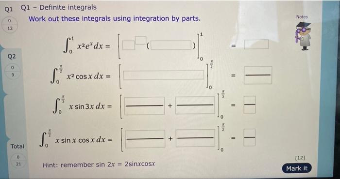 Solved Q1 Q1 - Definite integrals Work out these integrals | Chegg.com