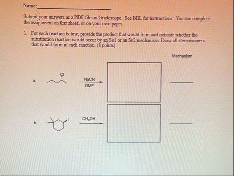 Solved For each reaction below, provide the product that | Chegg.com