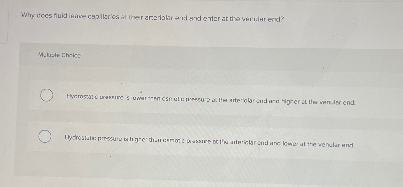 Solved Why does fluid leave capillaries at their arteriolar | Chegg.com