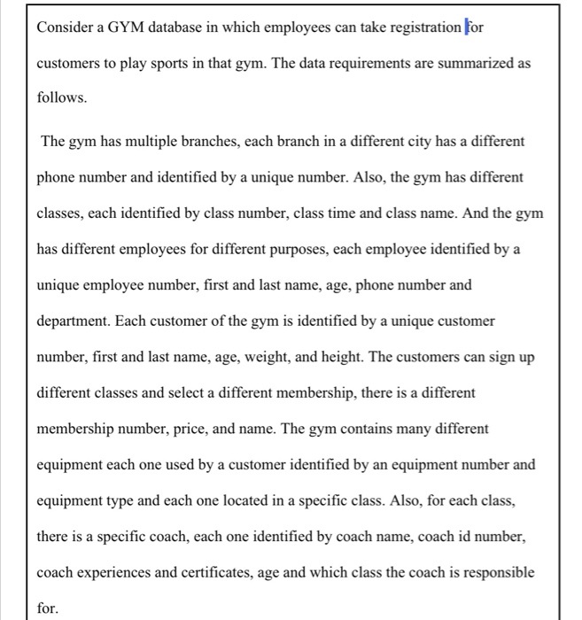 Solved Consider a GYM database in which employees can take | Chegg.com