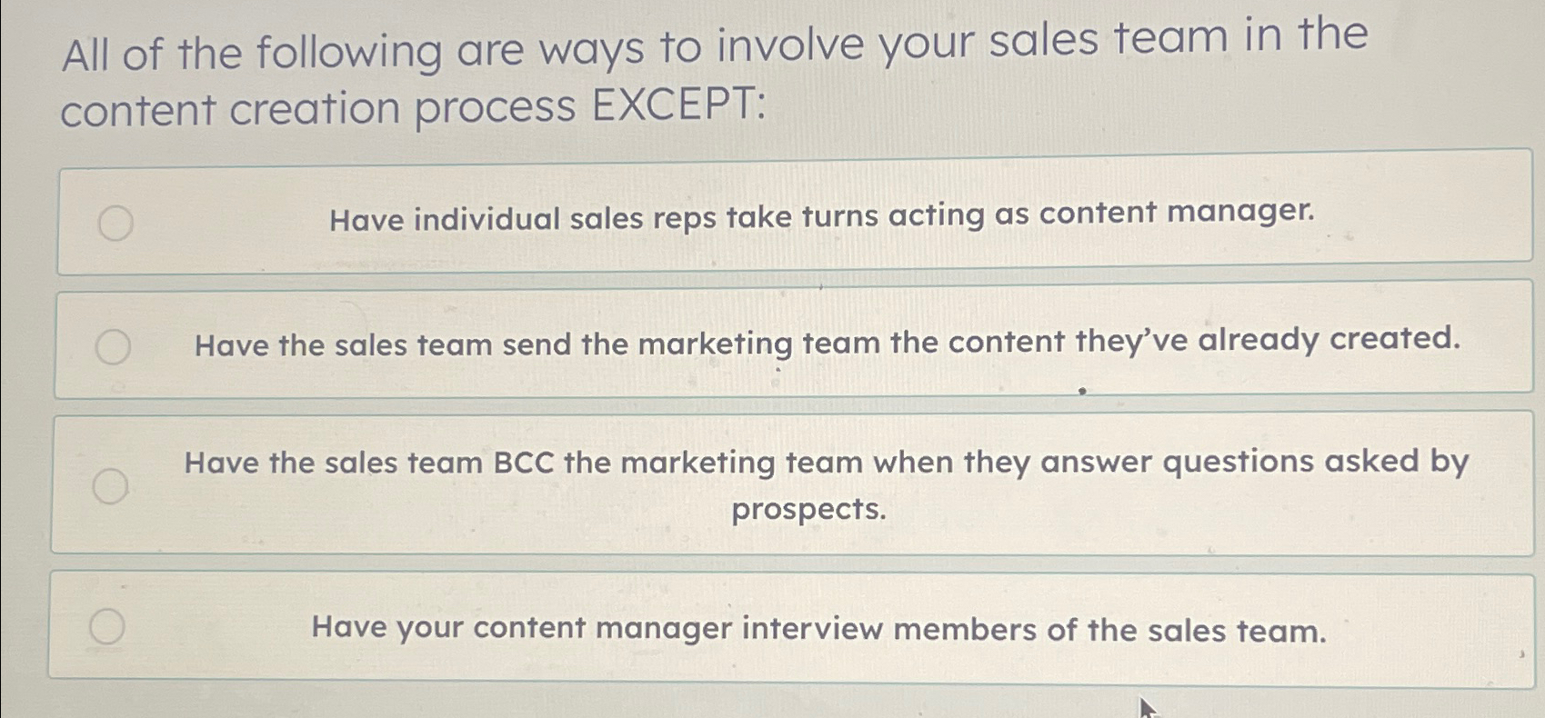 Solved All of the following are ways to involve your sales | Chegg.com