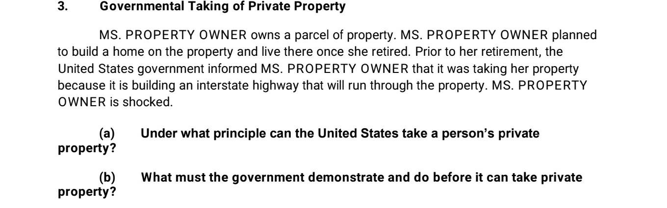 Solved 3. Governmental Taking of Private Property MS. | Chegg.com