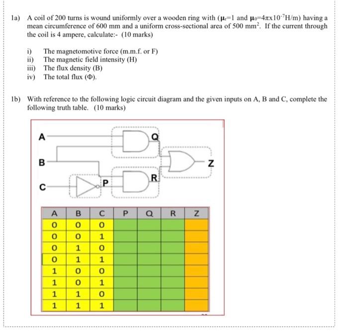 Solved la) A coil of 200 turns is wound uniformly over a | Chegg.com