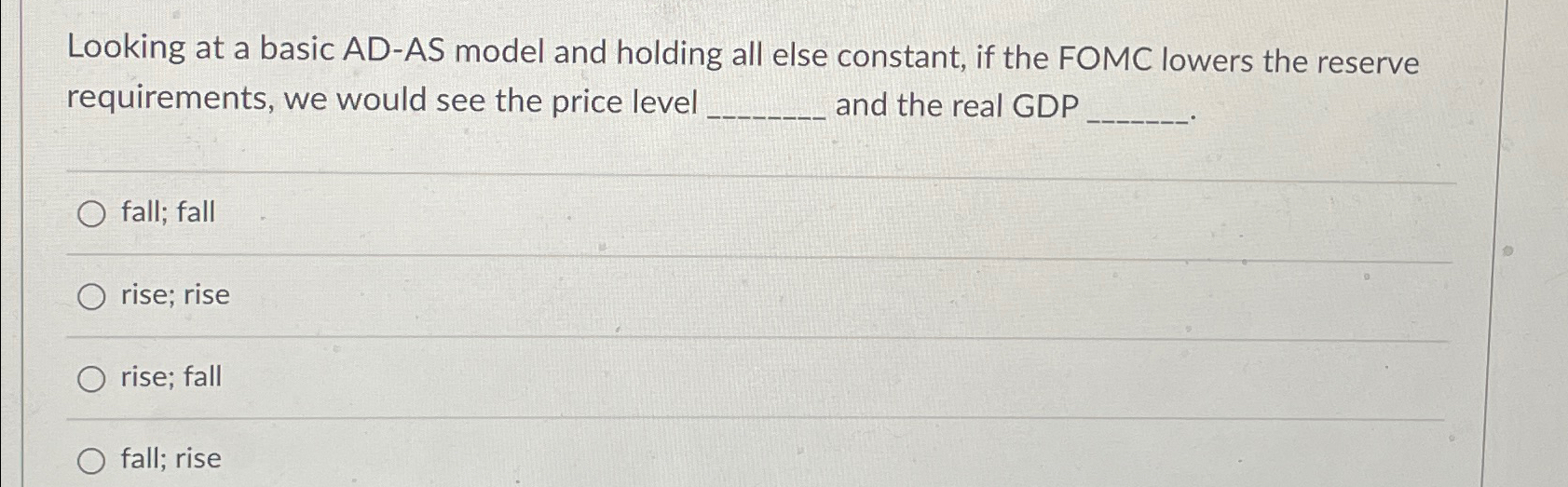 Solved Looking at a basic AD-AS model and holding all else | Chegg.com