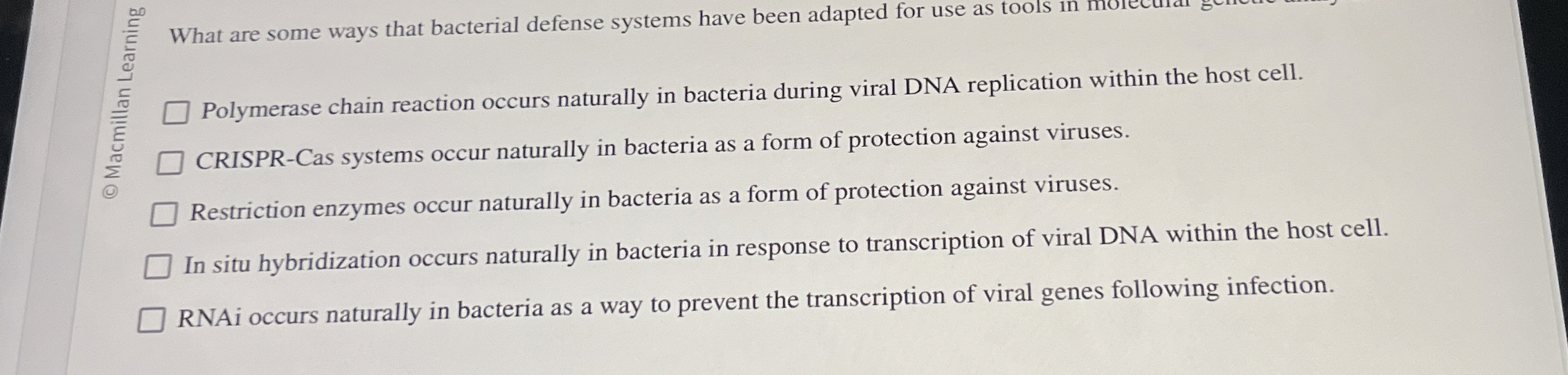 Solved What are some ways that bacterial defense systems | Chegg.com