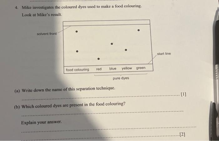 Solved 4. Mike investigates the coloured dyes used to make a | Chegg.com