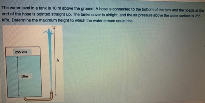 Solved The water level in a tank is 10 m above the ground. A | Chegg.com