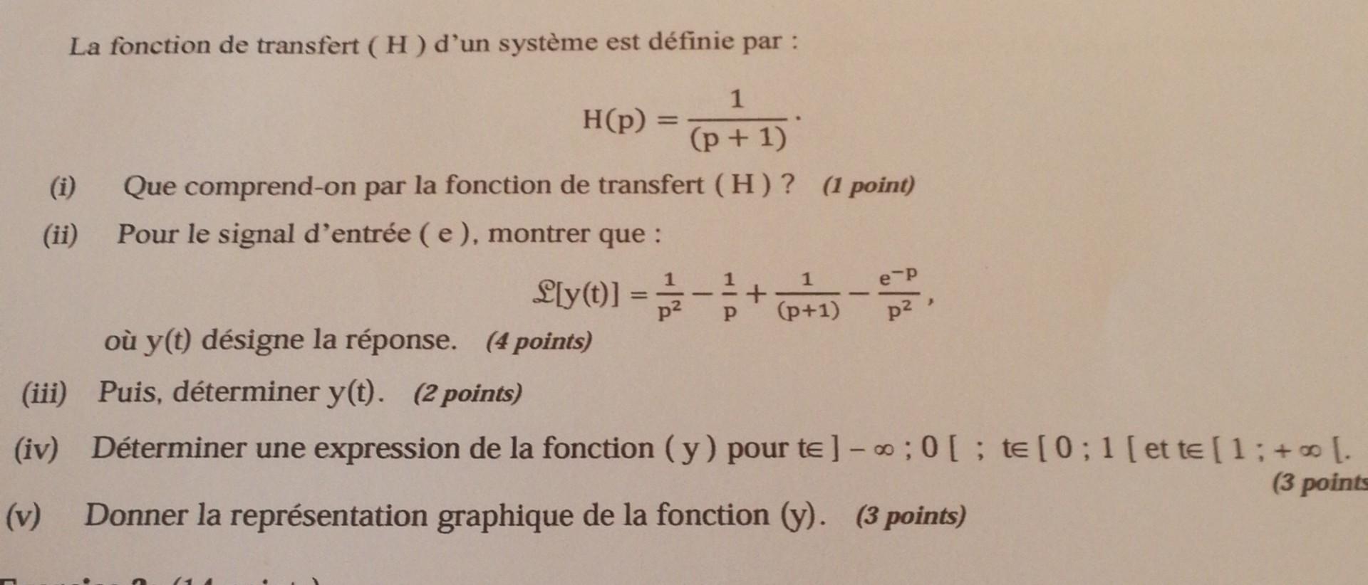 La fonction de transfert (H) d'un système est définie | Chegg.com