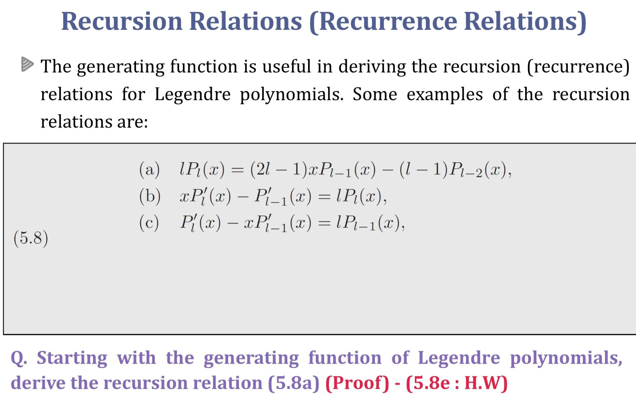 Solved Generating Function for Legendre PolynomialsThe | Chegg.com