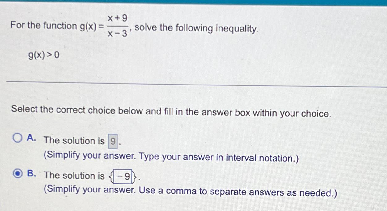 Solved For the function g(x)=x+9x-3, ﻿solve the following | Chegg.com