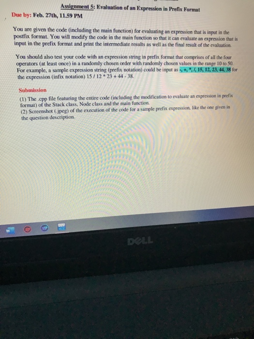 Assignment 5: Evaluation of an Expression in Prefix | Chegg.com