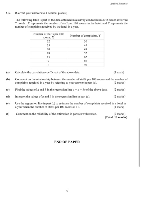 Solved Applied Statistics QS. (Correct your answers to 4 | Chegg.com
