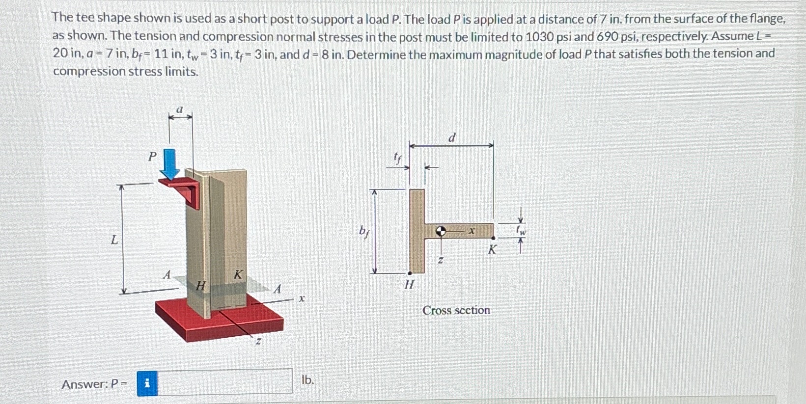 Solved The tee shape shown is used as a short post to | Chegg.com