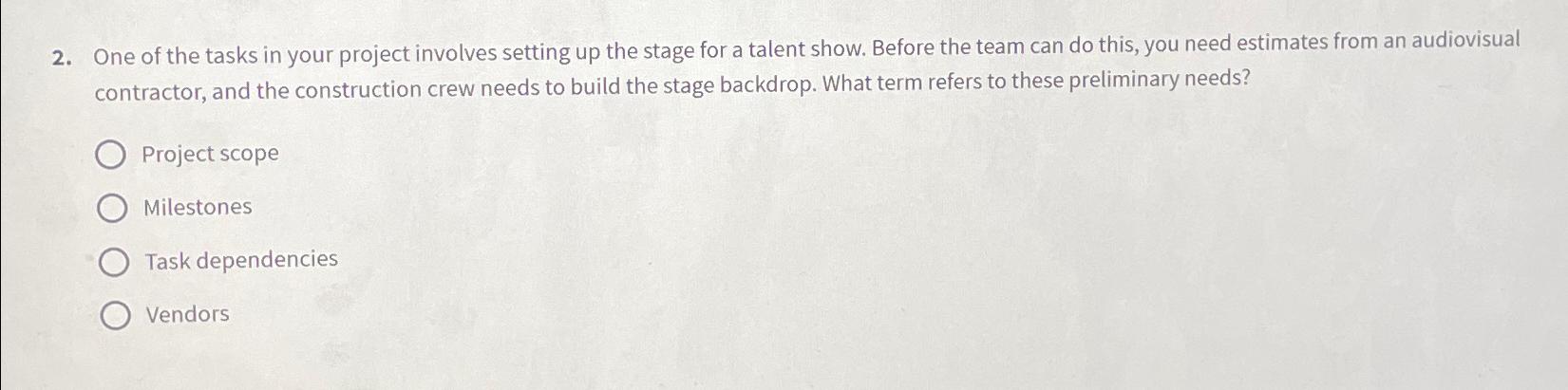 Solved One of the tasks in your project involves setting up | Chegg.com