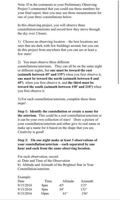 Solved Note: If in the comments to your Preliminary | Chegg.com