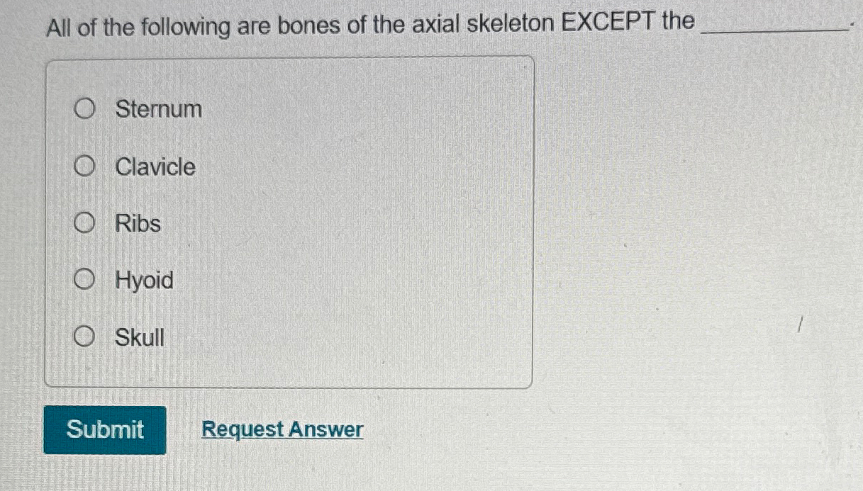 Solved All of the following are bones of the axial skeleton | Chegg.com