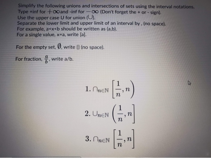 Solved Simplify the following unions and intersections of | Chegg.com
