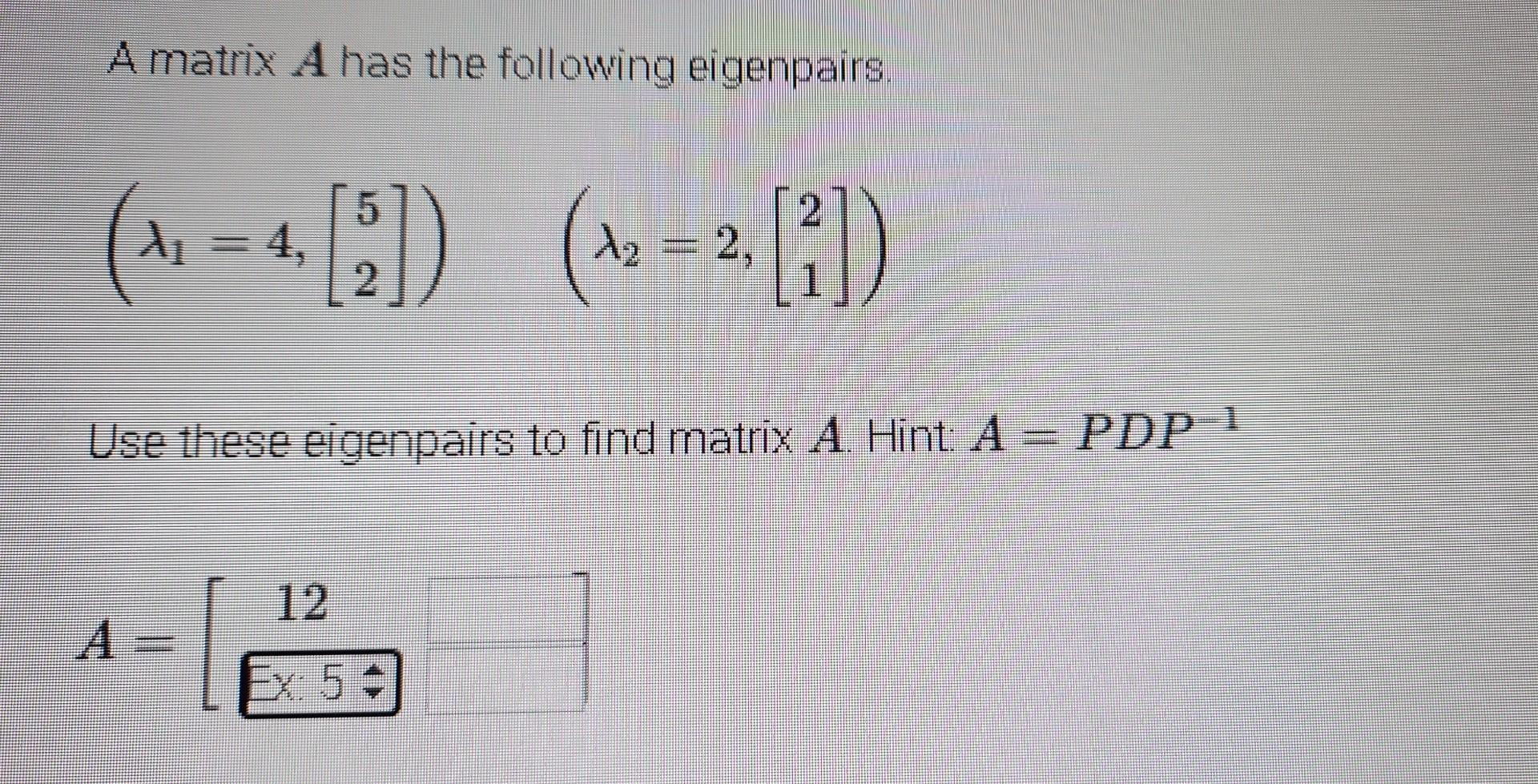 Solved A matrix A has the following eigenpairs | Chegg.com