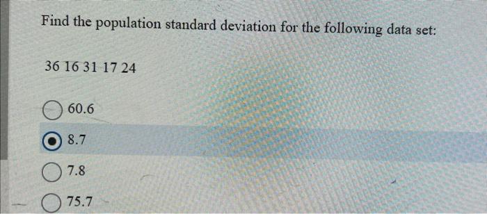 Solved Find the population standard deviation for the | Chegg.com