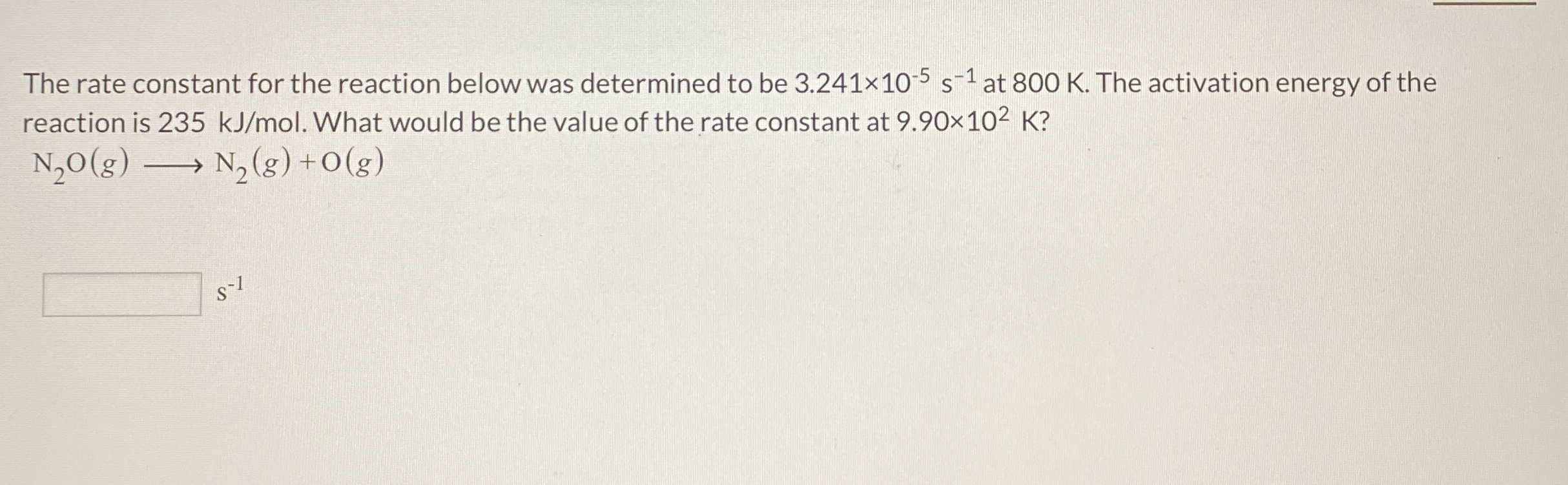 Solved The rate constant for the reaction below was | Chegg.com