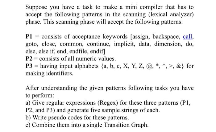 Suppose you have a task to make a mini compiler that | Chegg.com