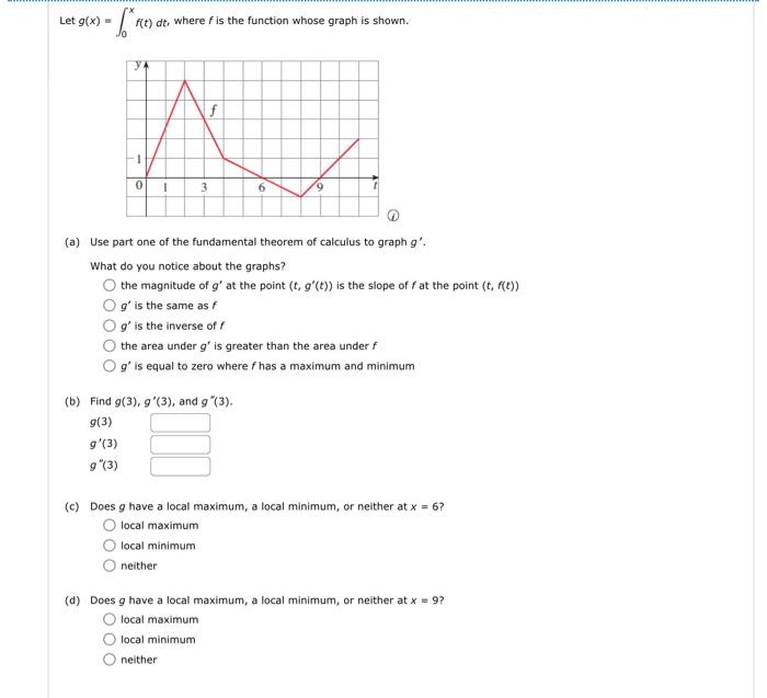 Solved Let g(x)=∫0xf(t)dt, where f is the function whose | Chegg.com