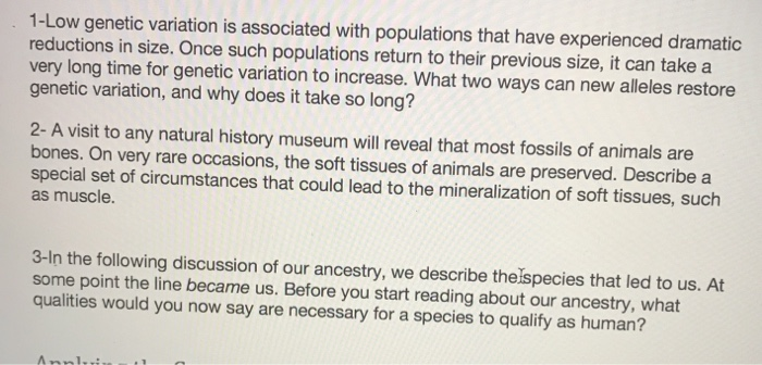 Solved 1-Low genetic variation is associated with | Chegg.com