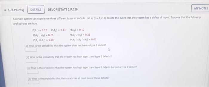 Solved A certain system can experience three different types | Chegg.com