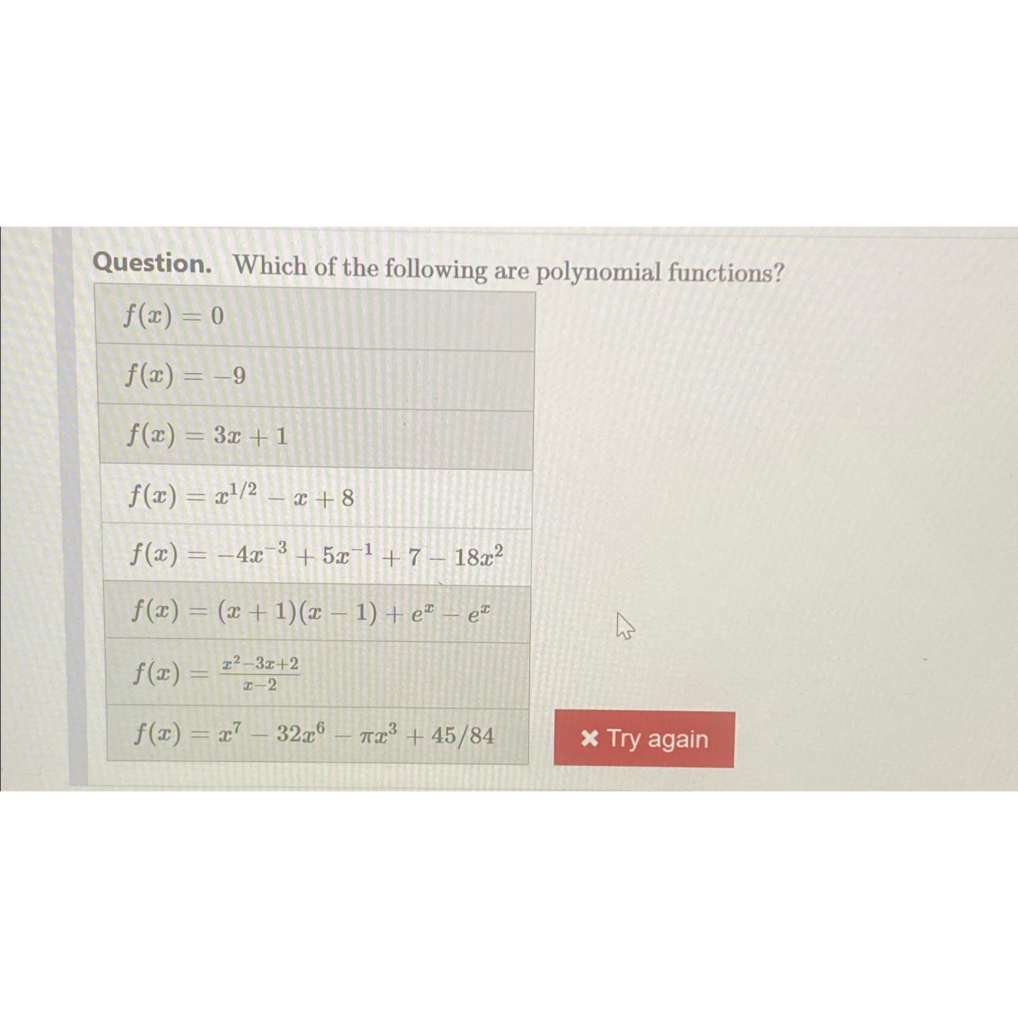 Solved Question. Which of the following are polynomial | Chegg.com