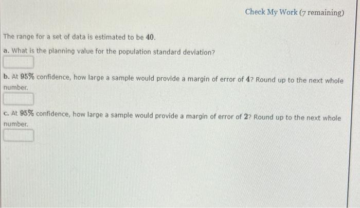 Solved Check My Work (7 remaining) The range for a set of | Chegg.com