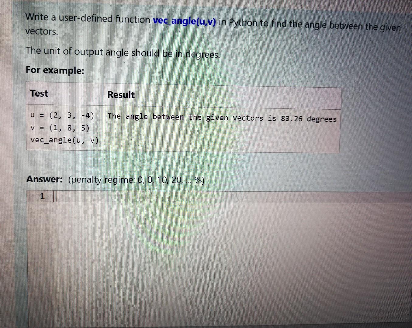 Solved Write A User Defined Function Vec Angle U V In