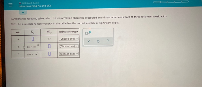 Solved ACES AND BASES Interconverting ka and pka Complete | Chegg.com